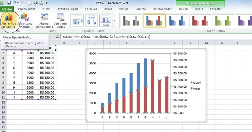 Fotos: Saiba como criar gráfico no Excel com dois eixos na vertical - 04/05/2012 - UOL Tecnologia