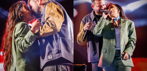 Sem crise! Maiara beija e canta com o noivo, Fernando Mocó em show