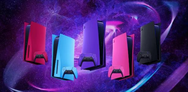 PS5 ganha placas com novas cores: preto, roxo, azul, vermelha e rosa