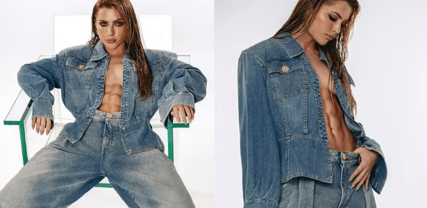 Jade Picon posa de jaqueta sem sutiã e exibe abdômen trincado