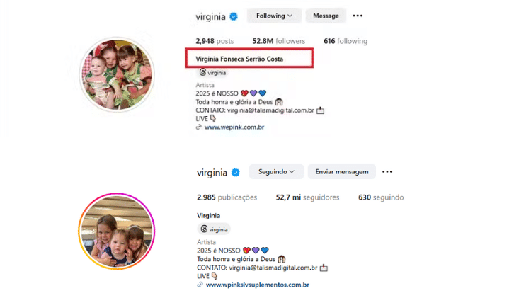 Virginia Fonseca retira sobrenome de Zé Felipe nas redes sociais