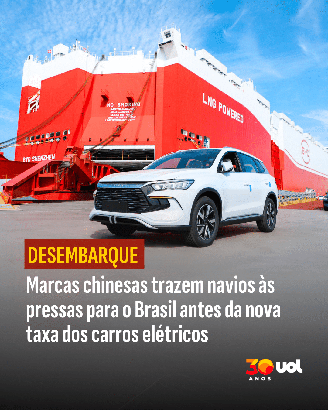Marcas chinesas trazem navios às pressas antes da nova 'taxa dos elétricos'