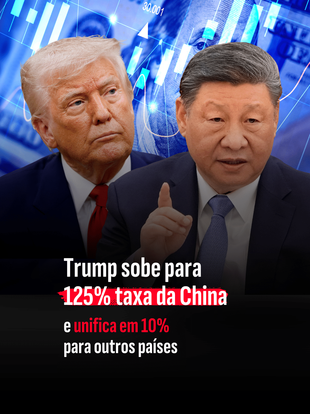 Trump sobe para 125% taxa da China e unifica em 10% para outros países