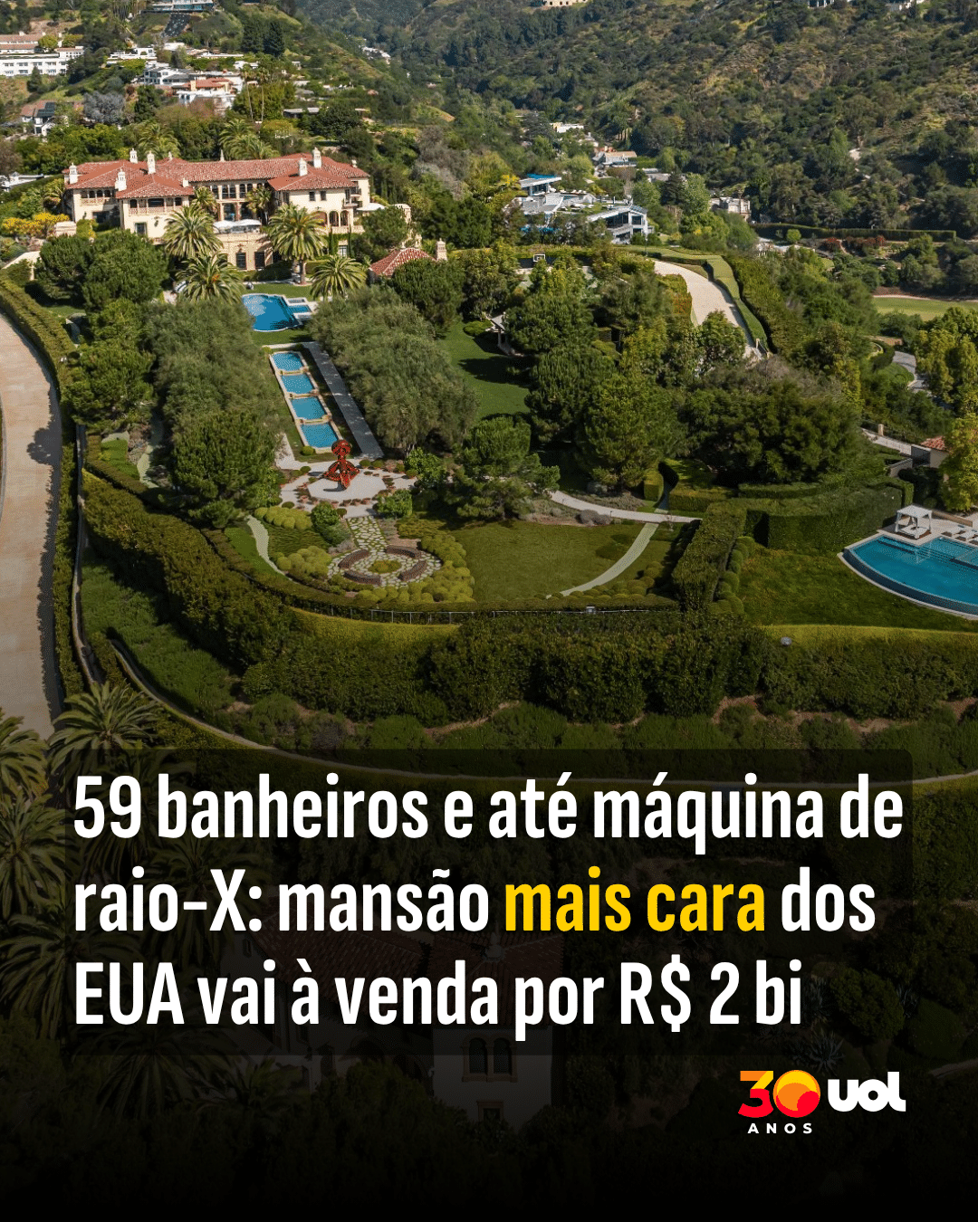 Mansão em Bel-Air à venda por US$ 400 milhões em Los Angeles