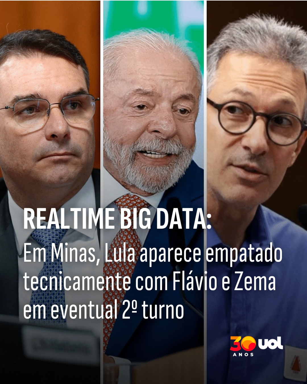 Realtime Big Data MG: Lula aparece empatado com Flávio e Zema em 2º turno