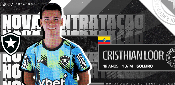 Botafogo anuncia goleiro equatoriano Cristhian Loor, de 19 anos