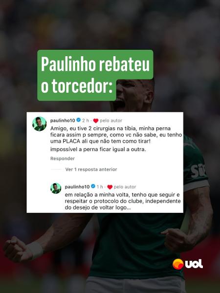 Paulinho rebate torcedor após post sobre lesão: 'Ficará assim sempre'