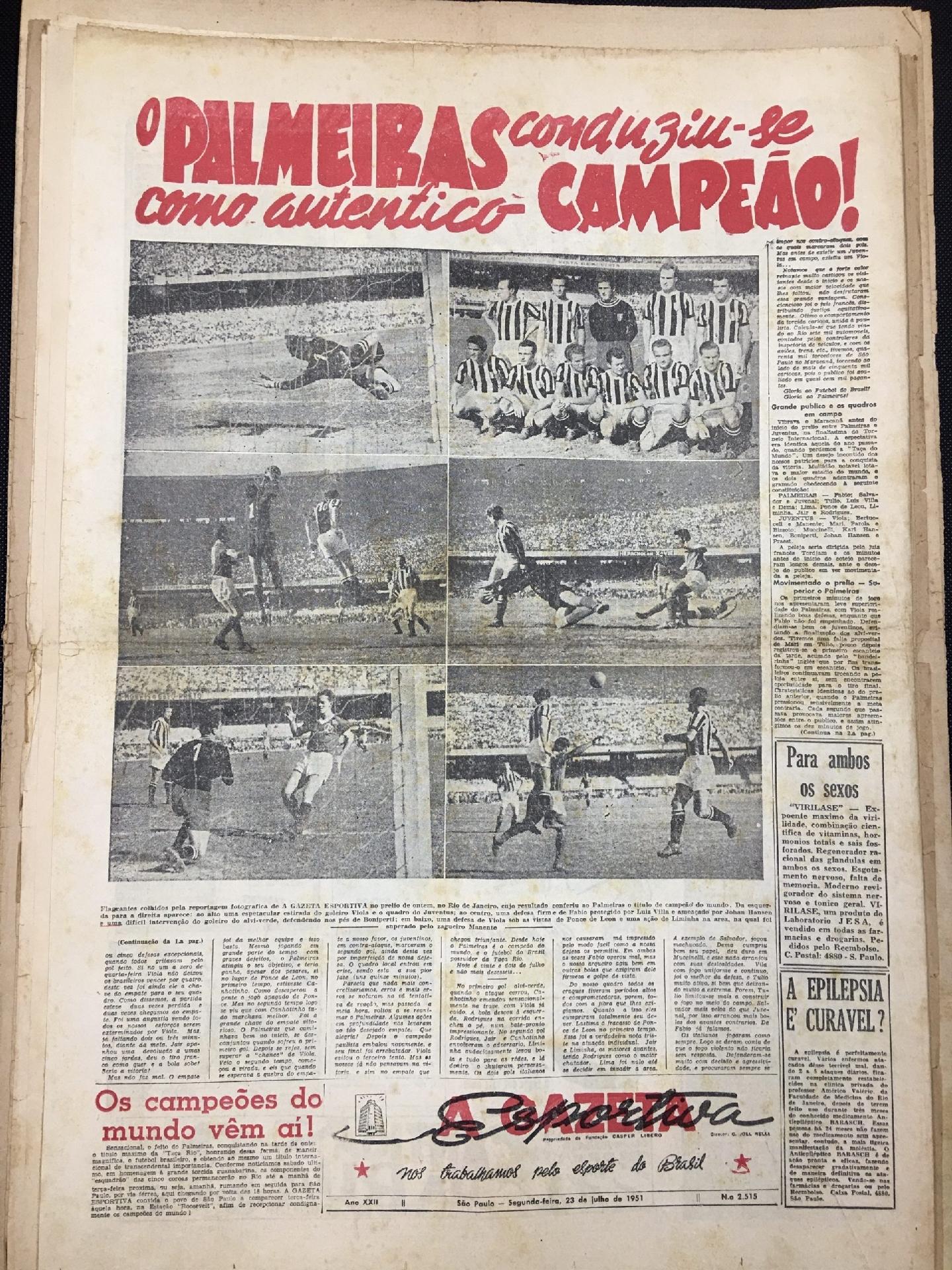 "Palmeiras campeão do mundo!": Como jornais retrataram a Copa Rio 1951