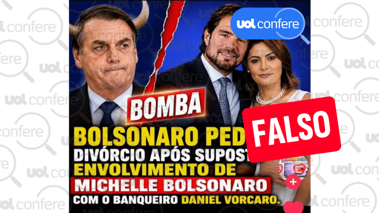 É falso que Bolsonaro pediu divórcio por ligação de Michelle e Vorcaro