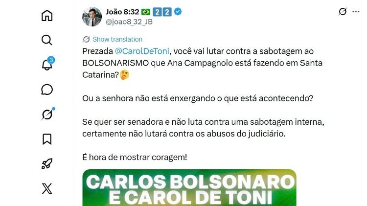 Carlos Bolsonaro atrás pesquisa gera ataques Carol de Toni nas redes