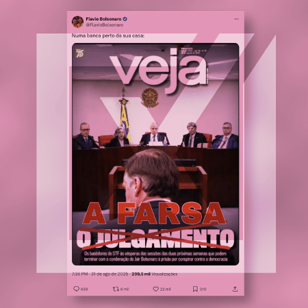 Flávio Bolsonaro manipula capa da Veja sobre julgamento no STF