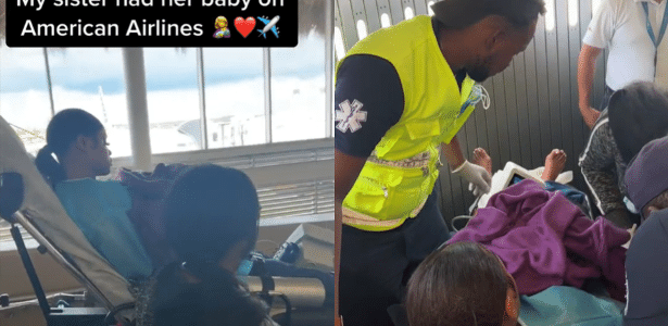 Mulher dá à luz durante voo e parto-surpresa inspira nome do bebê