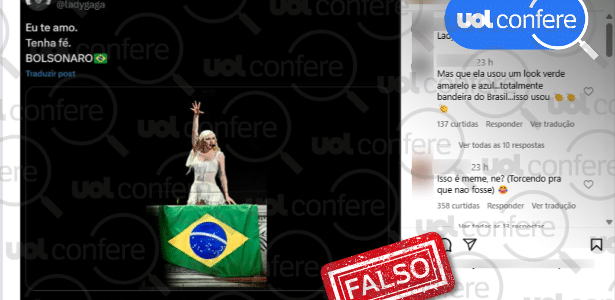 Lady Gaga não fez postagem em apoio a Bolsonaro