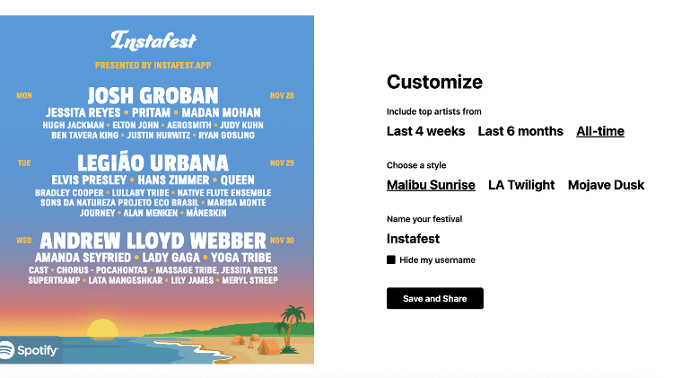 Instafest: como usar app que mostra seu line-up dos sonhos no Spotify