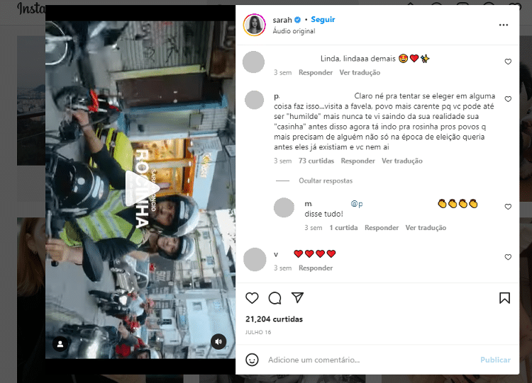 Sarah Poncio é criticada por campanha eleitoral: 'Agora sobe a favela'