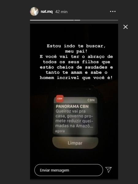 Filha de Queiroz comemora saída da prisão: "Indo te buscar, meu pai ...