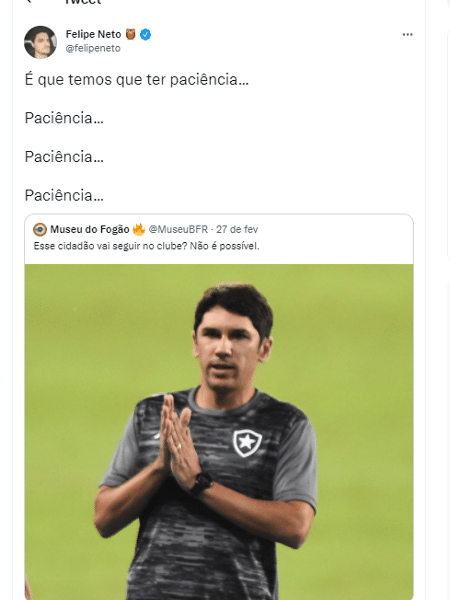 Felipe Neto representa o torcedor do Botafogo nas redes