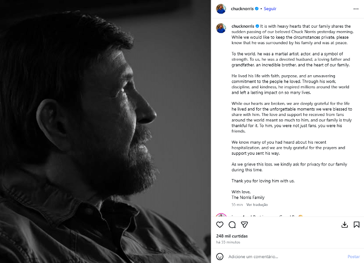 Chuck Norris morre aos 86 anos após emergência médica