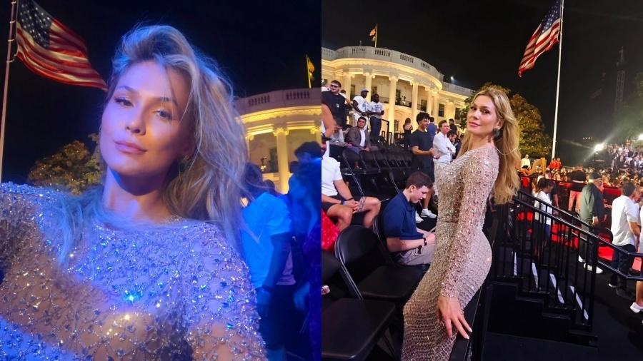Lívia Andrade aposta em vestido brilhante para luta de Alex Poatan nos EUA