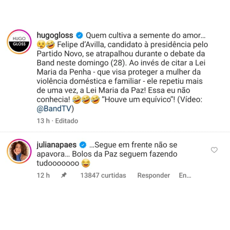 Juliana Paes comenta gafe do candidato Felipe D'Avila